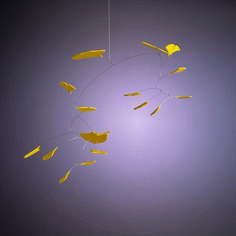 Modern Hanging Mobile Art Yellow Gingko Lightweight Kinetic Sculpture ...