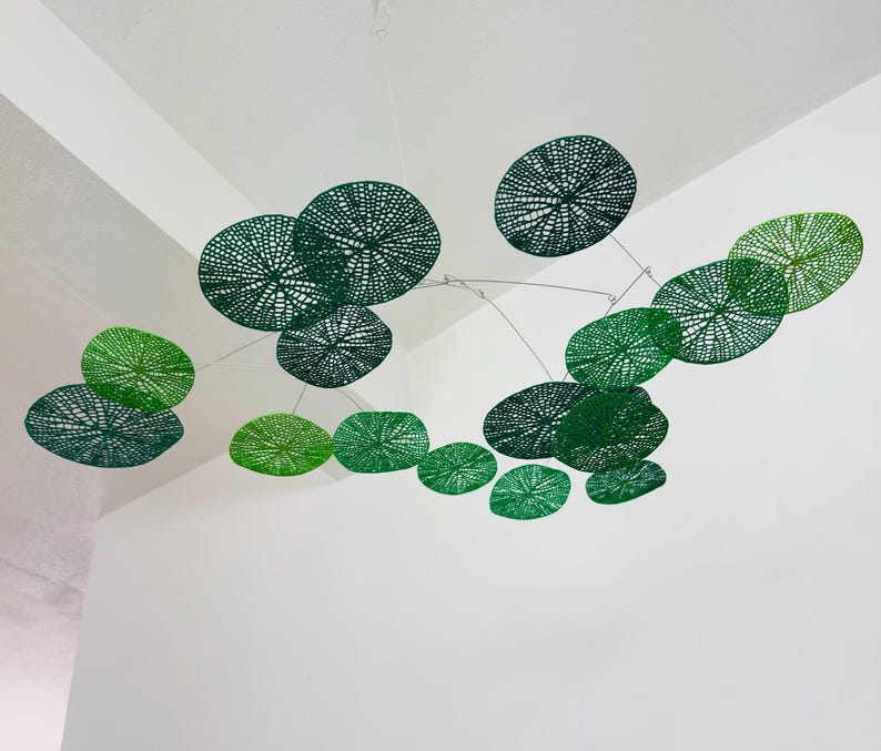 3 Ft Modern Hanging Mobile Art Kirigami Green Kinetic Sculpture (36 X ...