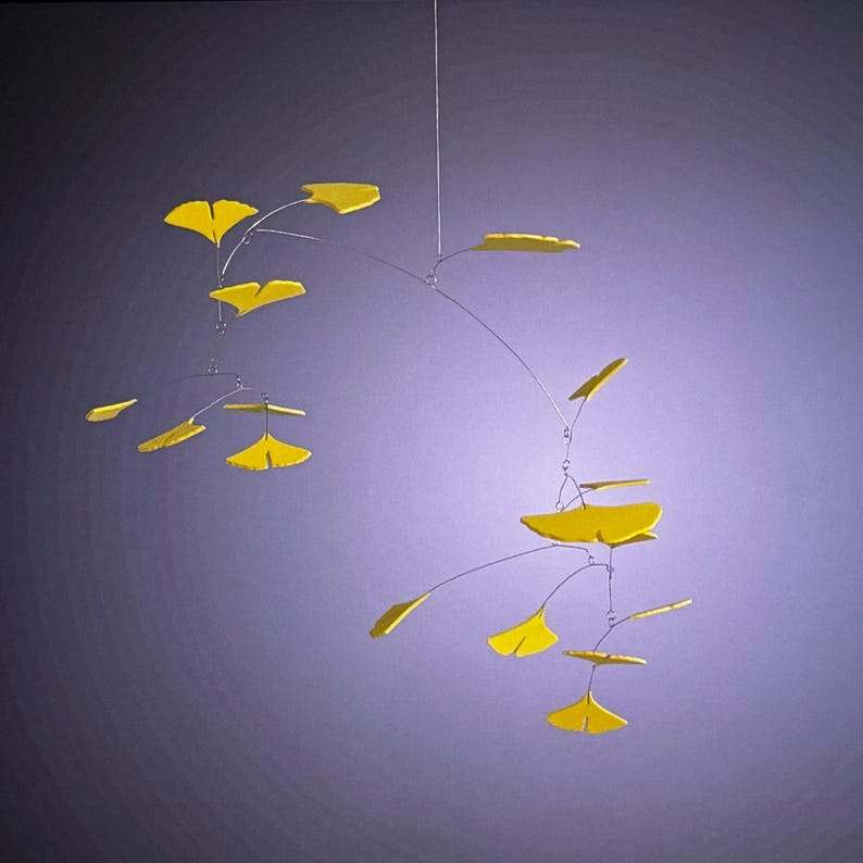 Modern Hanging Mobile Art Yellow Gingko Lightweight Kinetic Sculpture ...
