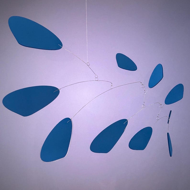 Modern Hanging Mobile Art Blue Wings #3 Lightweight Kinetic Sculpture ...