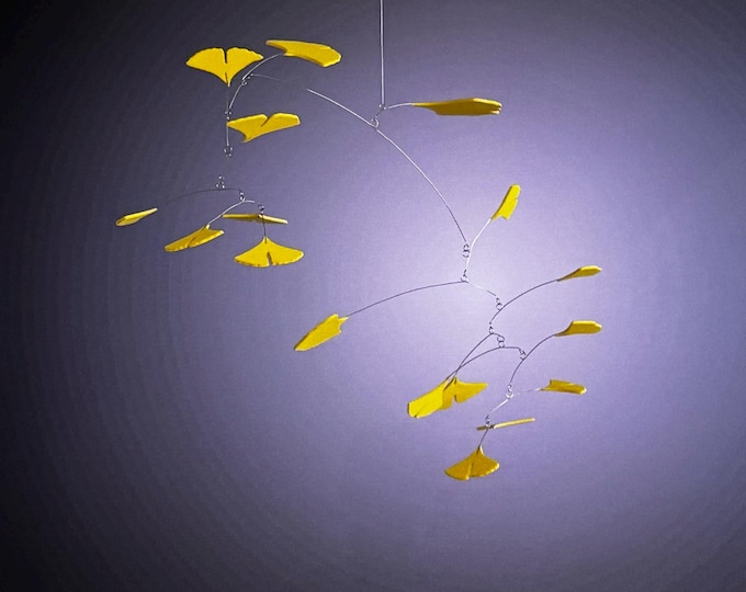 Modern Hanging Mobile Art Yellow Gingko Lightweight Kinetic Sculpture ...