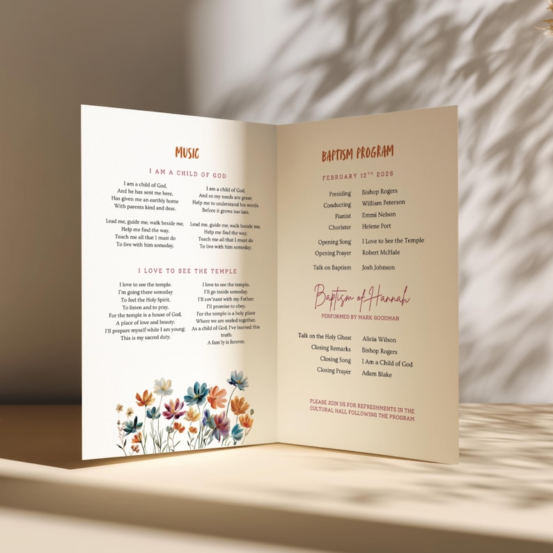 Floral LDS Baptism Program Template | Editable Canva Printable (8.5x11 ...