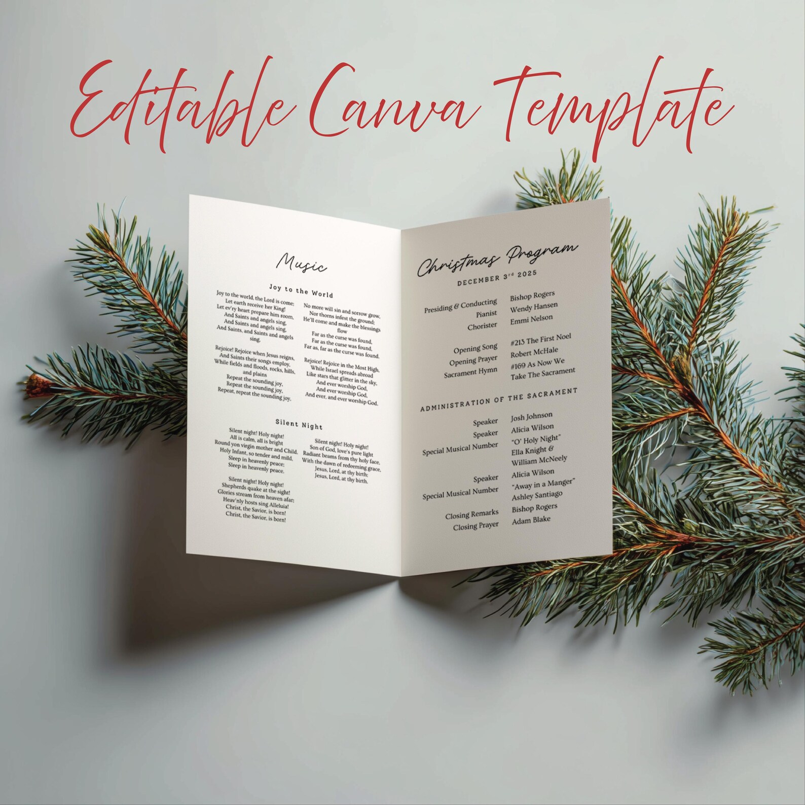LDS Christmas Sacrament Program | Church Holiday Template (editable ...