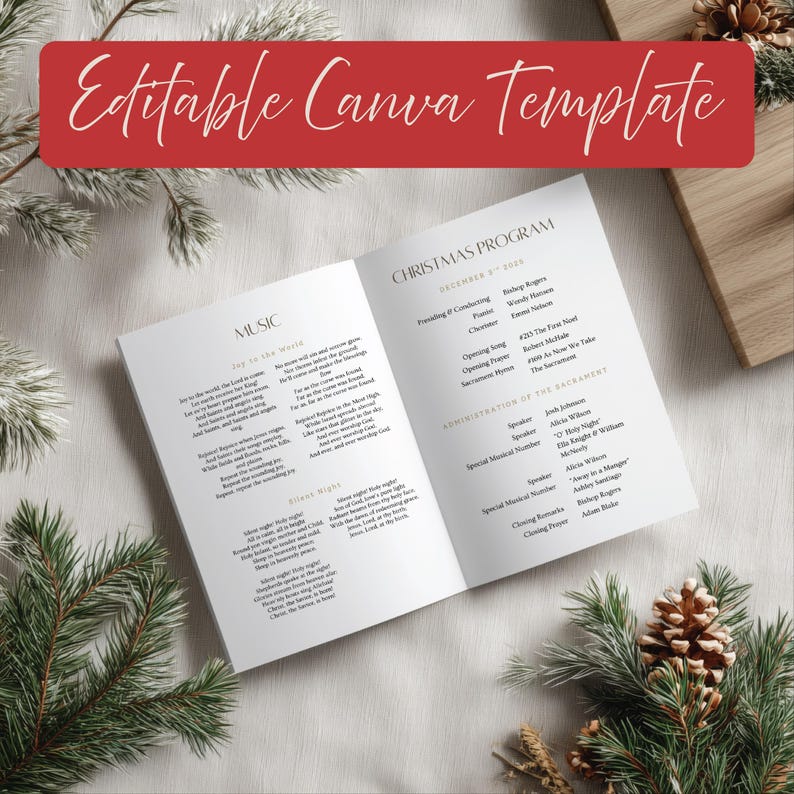 LDS Christmas Sacrament Program Editable Canva Template | Church ...