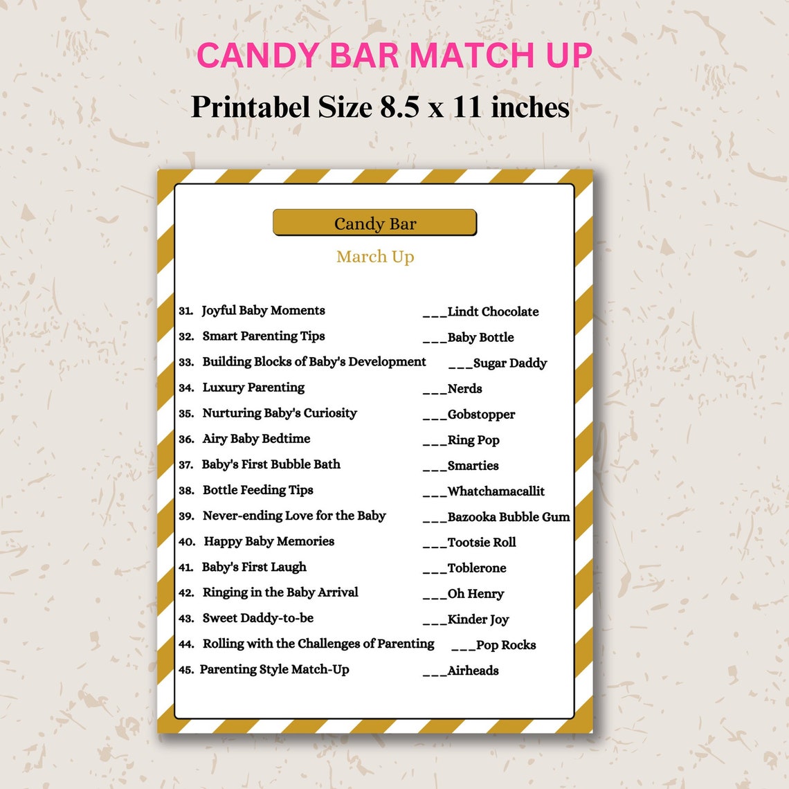 Candy Bar Matchup Game Sweet and Entertaining Matching Game for Candy ...