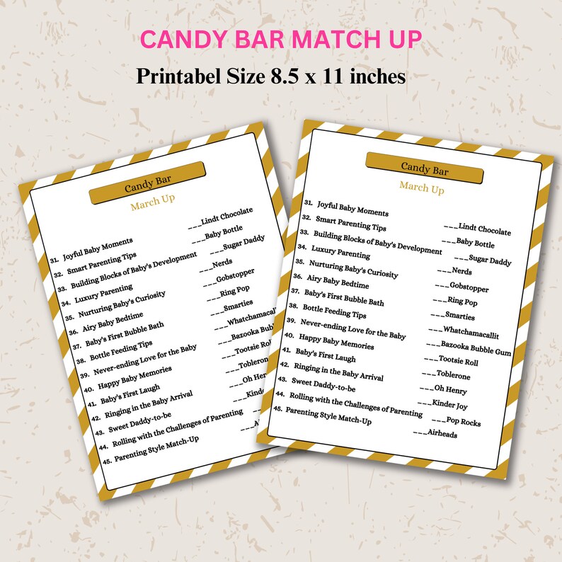 Candy Bar Matchup Game Sweet and Entertaining Matching Game for Candy ...