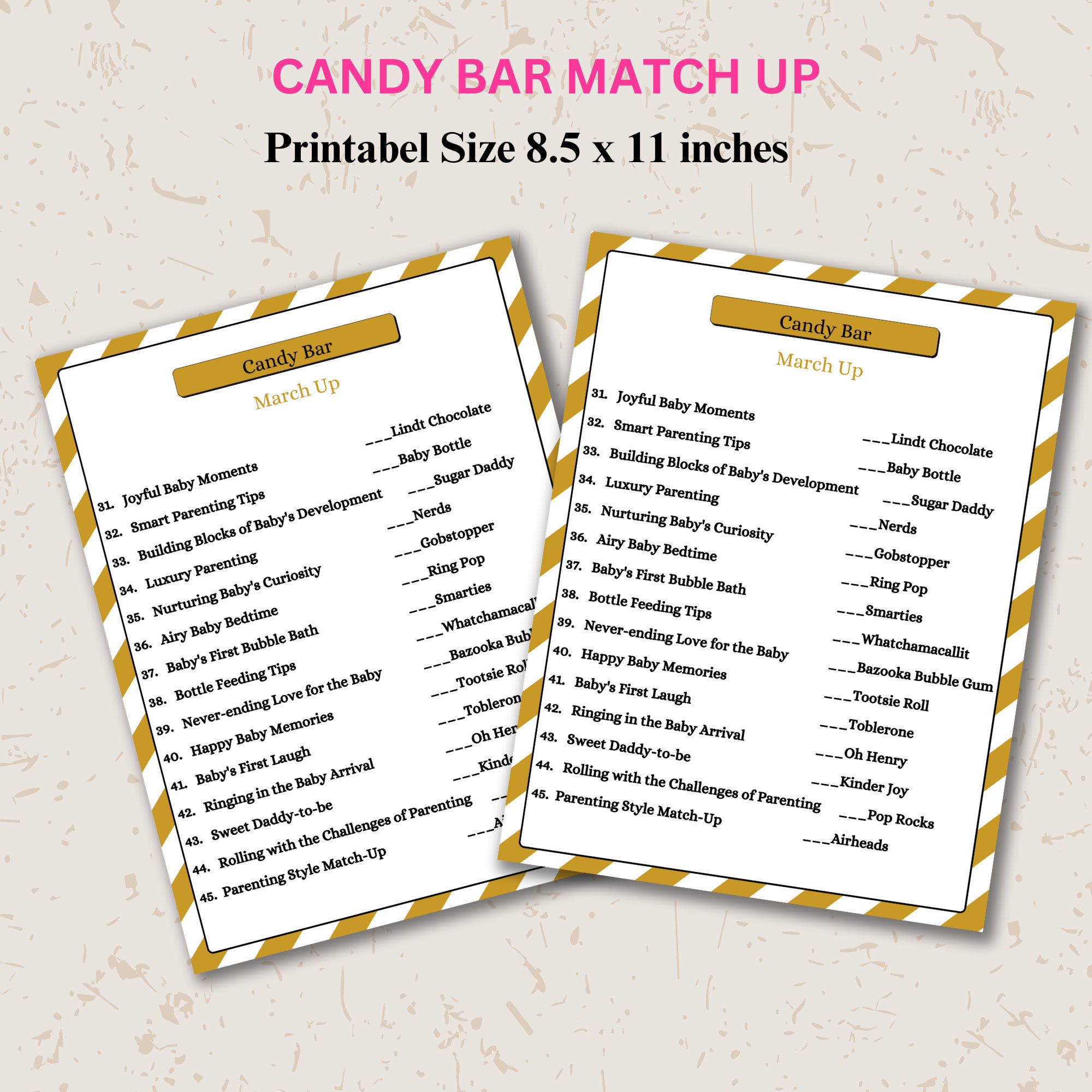 Candy Bar Matchup Game Sweet and Entertaining Matching Game for Candy ...