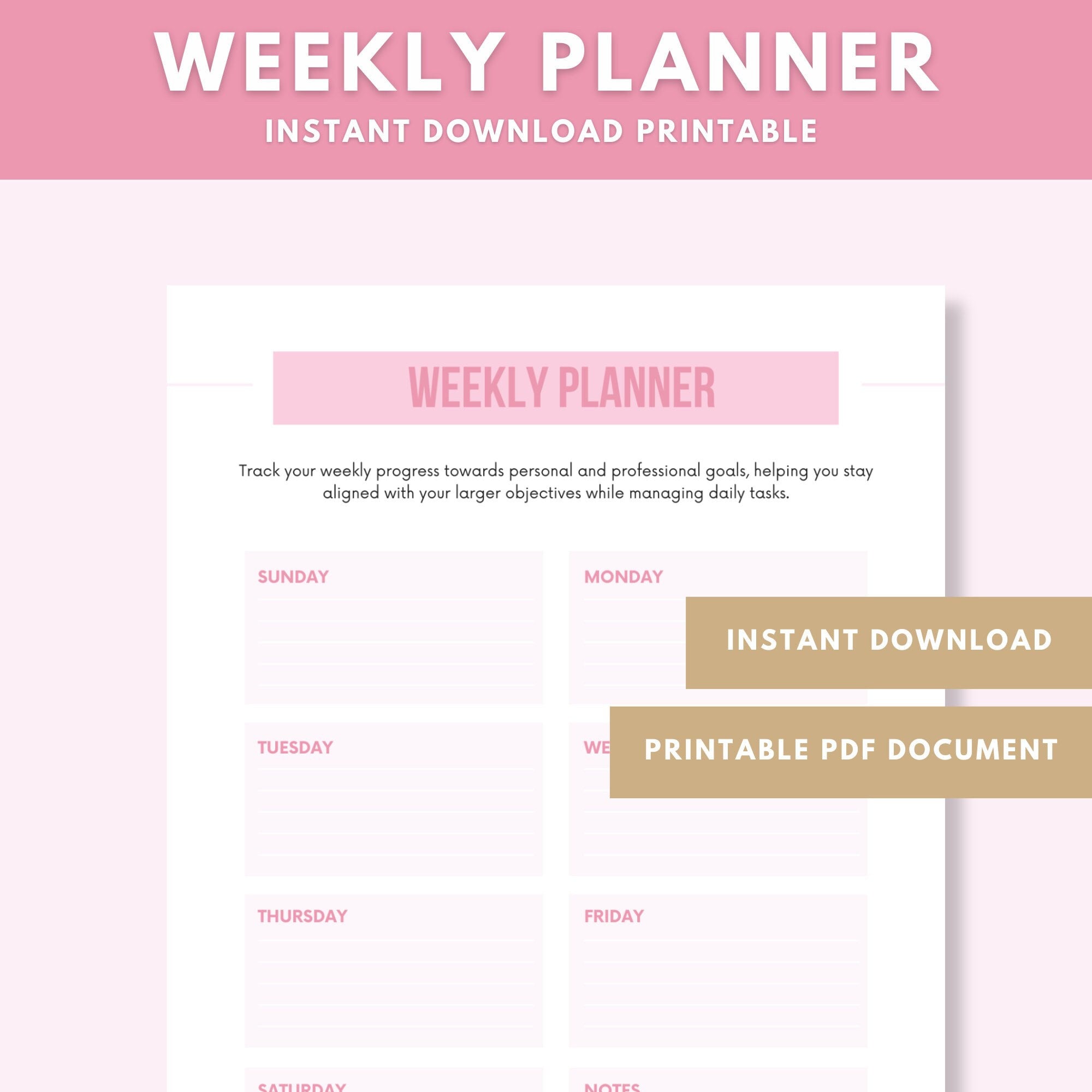 Pink Weekly Planner Printable Template, Personal Weekly Planner ...