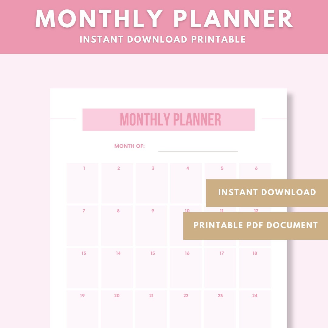 Pink Monthly Planner Printable Template, Personal Weekly Planner ...