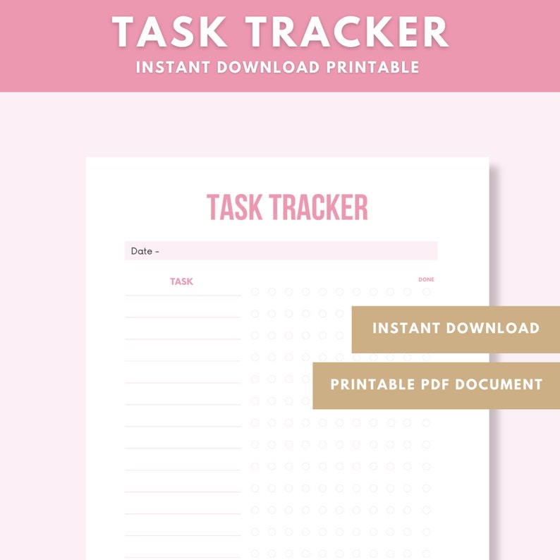 Pink Task Tracker Printable Template, Habit Template, Digital Download ...