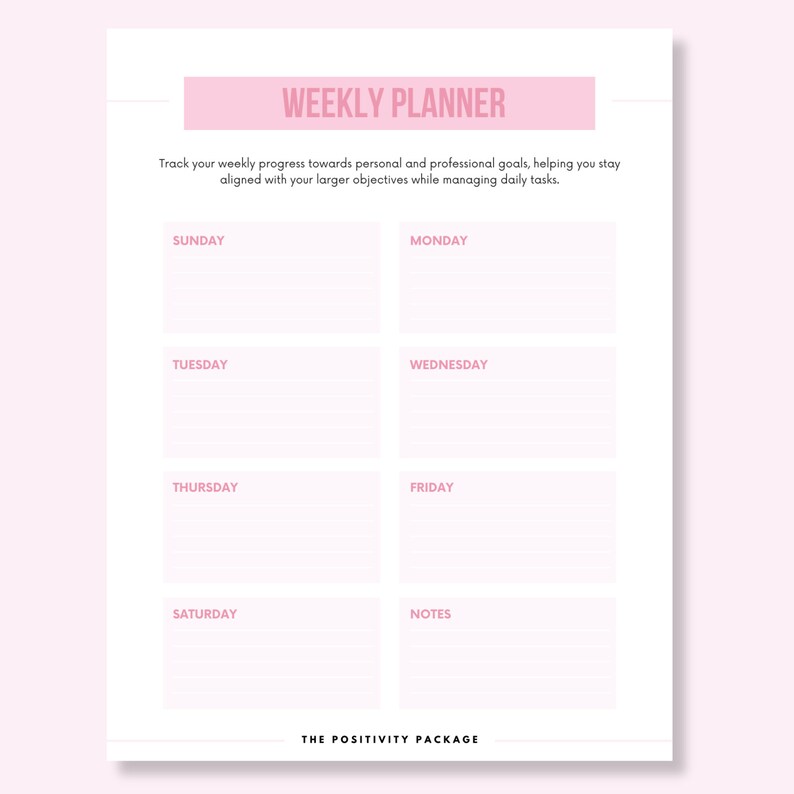 Pink Weekly Planner Printable Template, Personal Weekly Planner ...