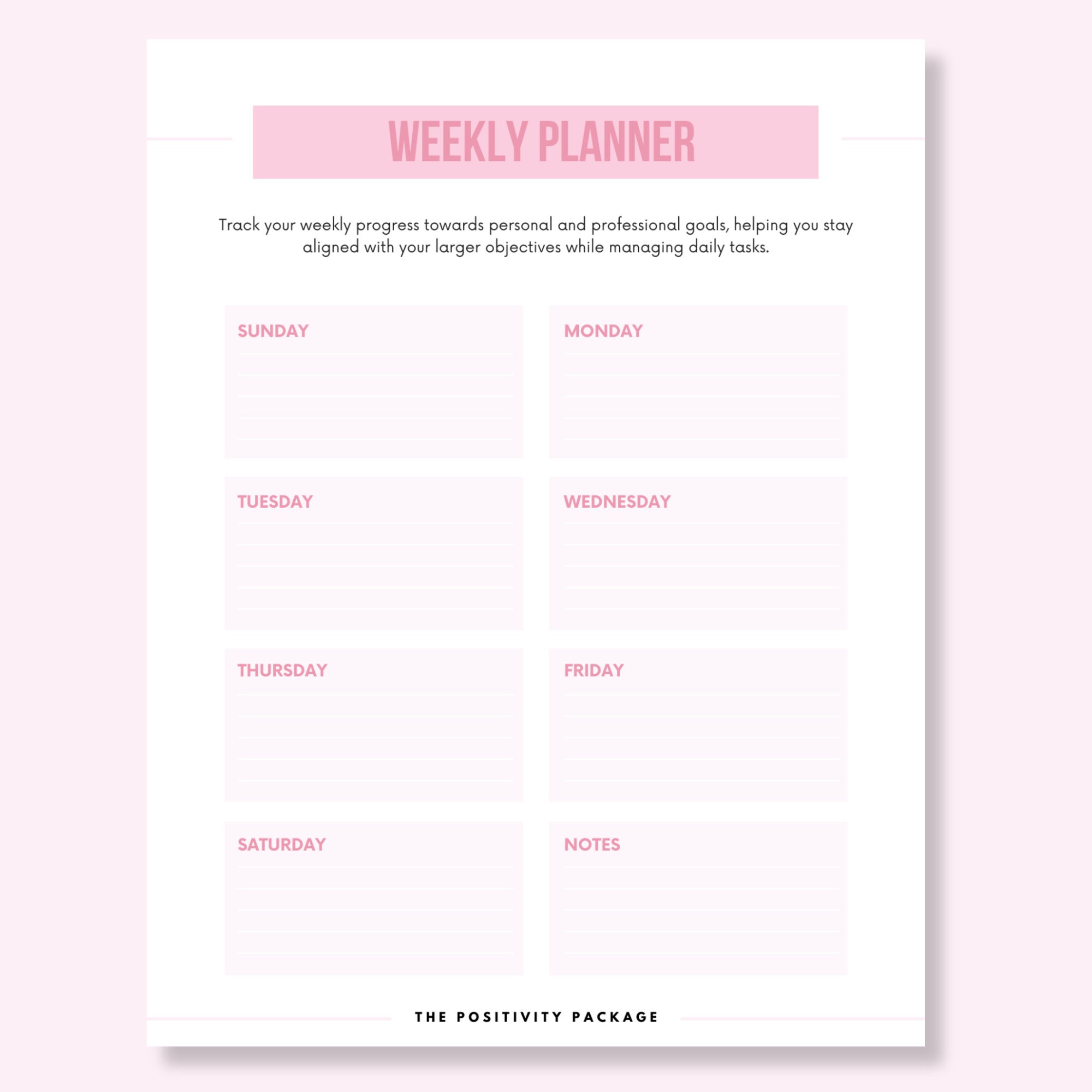 Pink Weekly Planner Printable Template, Personal Weekly Planner ...