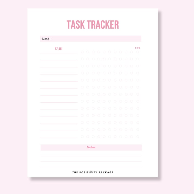 Pink Task Tracker Printable Template, Habit Template, Digital Download ...