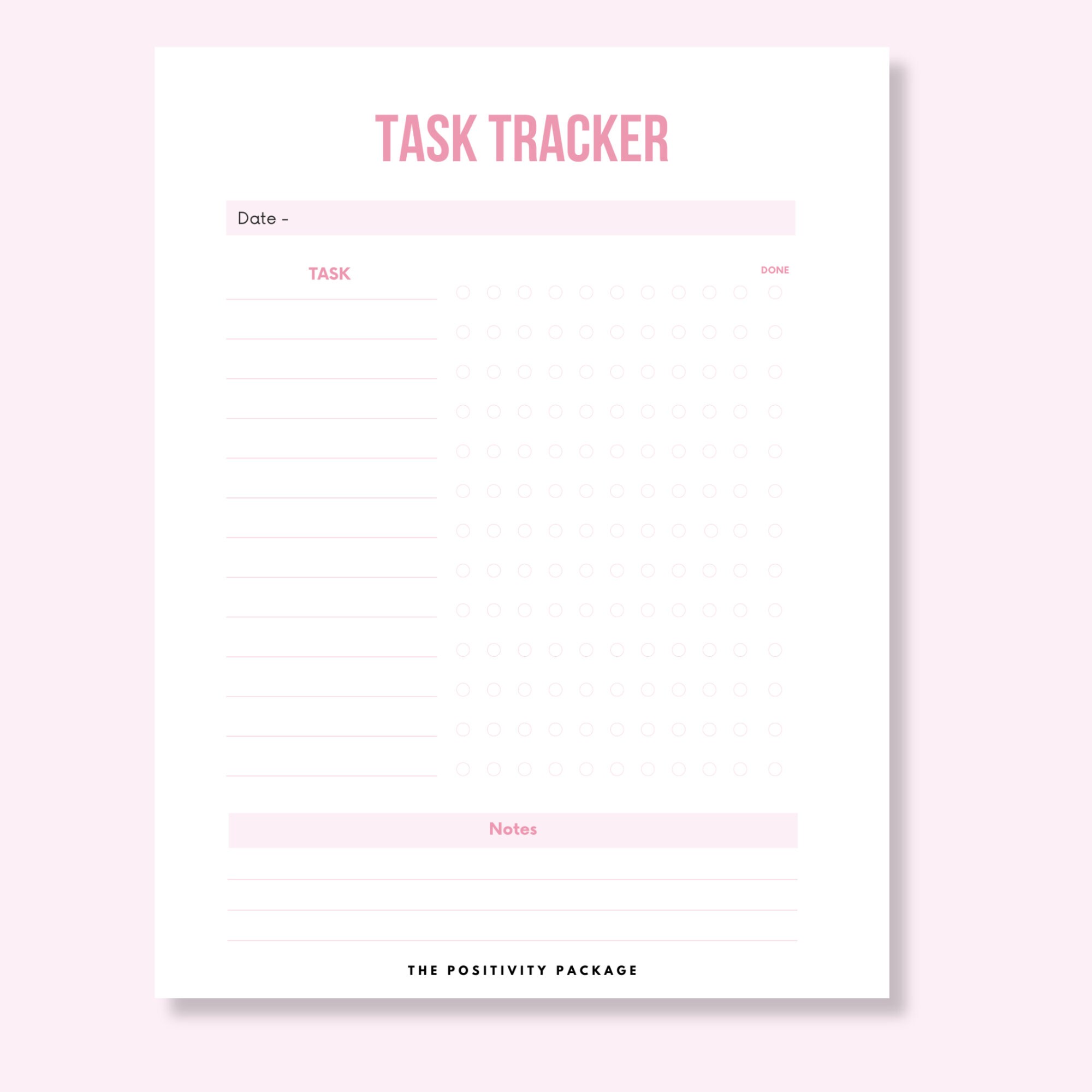 Pink Task Tracker Printable Template, Habit Template, Digital Download ...