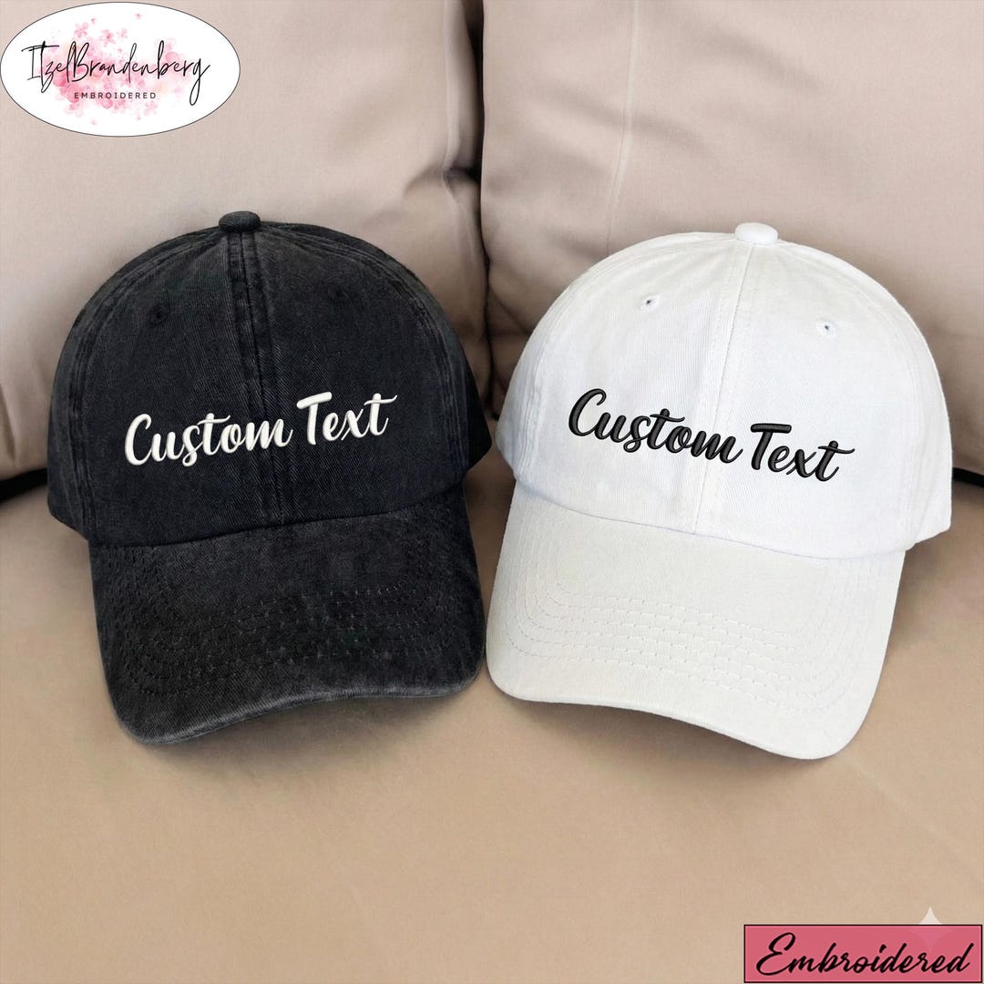 Embroidered Custom Text Hat, Custom Logo Script Font Baseball Cap ...