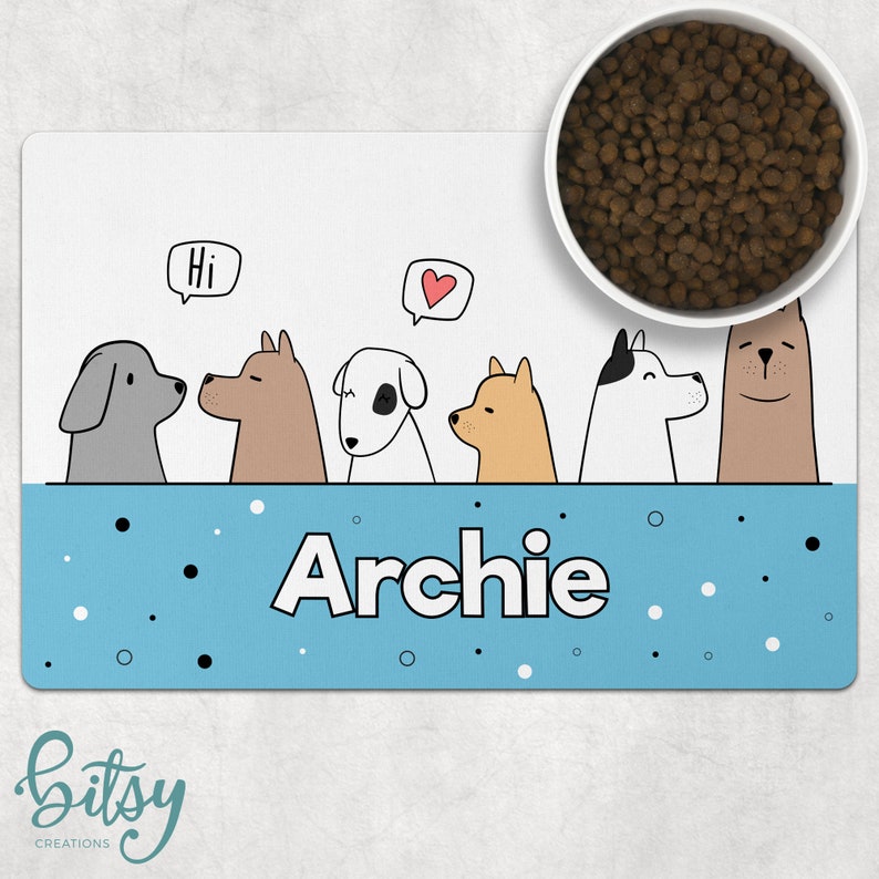Dog Food Mat Cute Cartoon Dogs Personalized With Dog's | Etsy