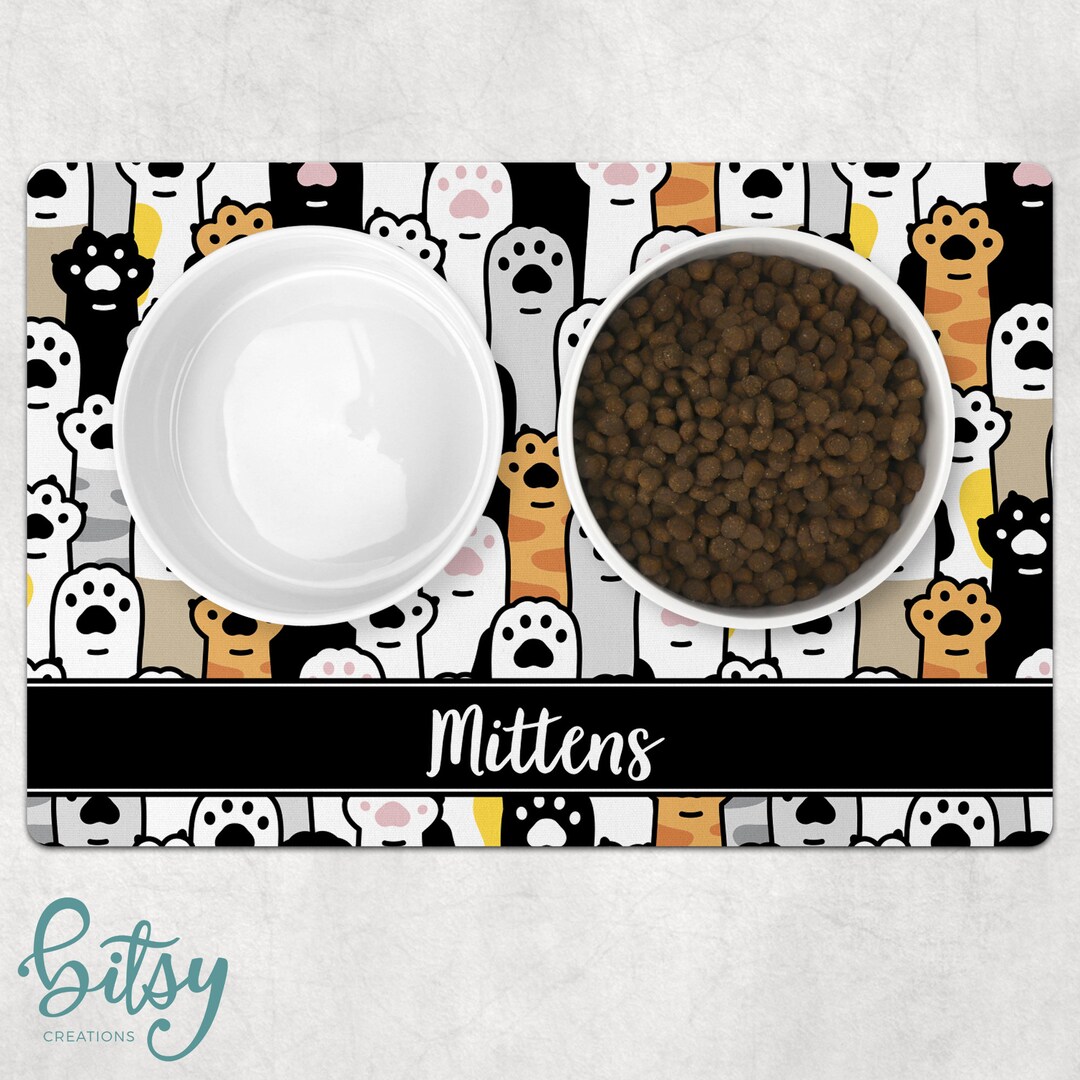 Cat Food Mat - Cute Cat Paws - Personalized With Cat's Name - Machine ...