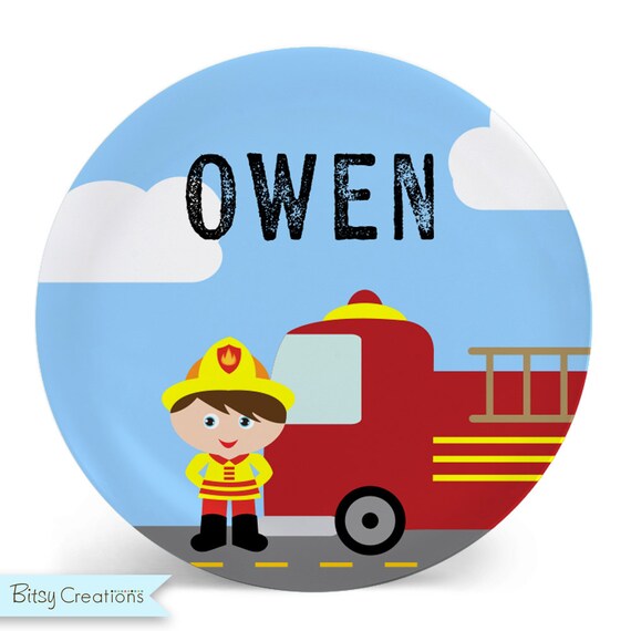 Firefighter Boy Plate You Choose Hair Eye Skin Color | Etsy