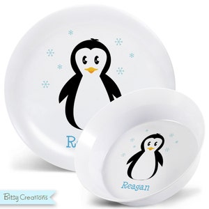 Penguin Plate - Child's Plate - Child's Bowl - Penguin Melamine Bowl or ...
