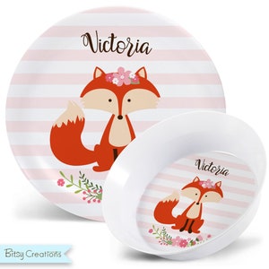 Fox With Flowers Plate - Personalized Melamine Bowl or Plate With Child ...