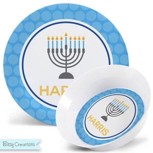 Hanukkah Melamine Bowl and Plate Set - Hanukkah Menorah Plate Chanukah ...