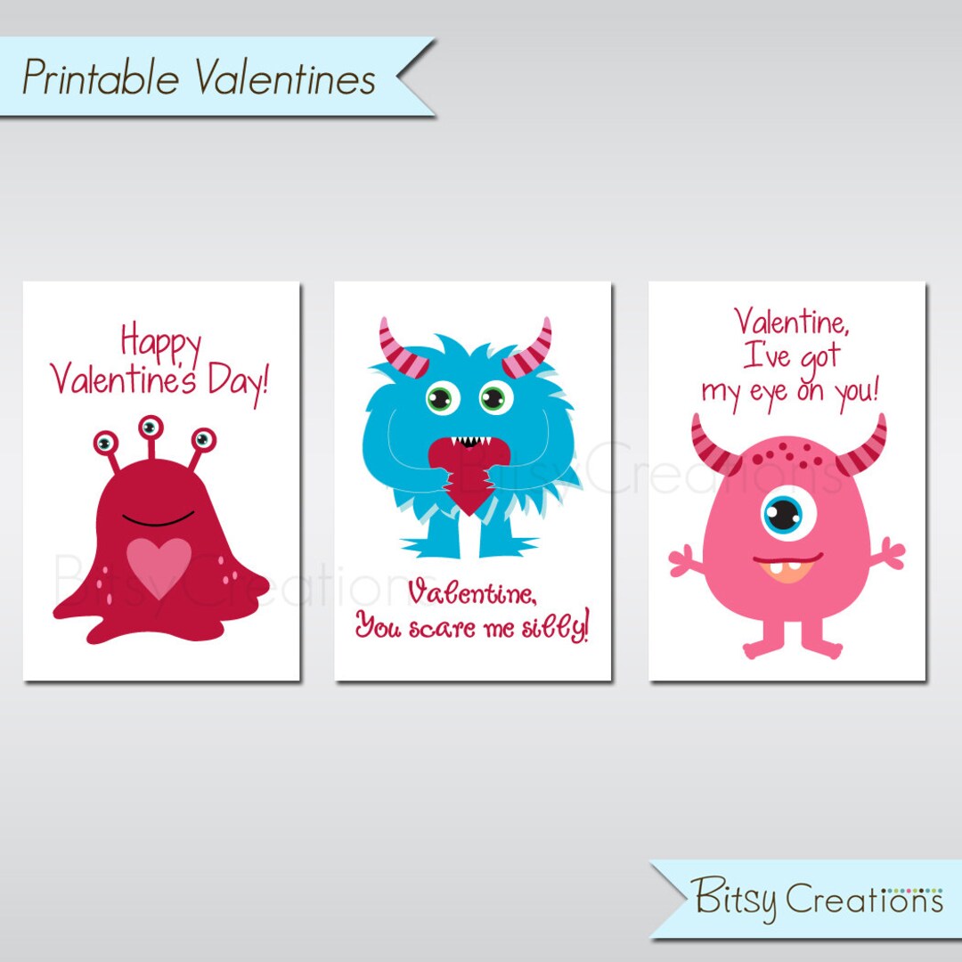 Printable Monster Valentines Digital File Instant Download Printable ...