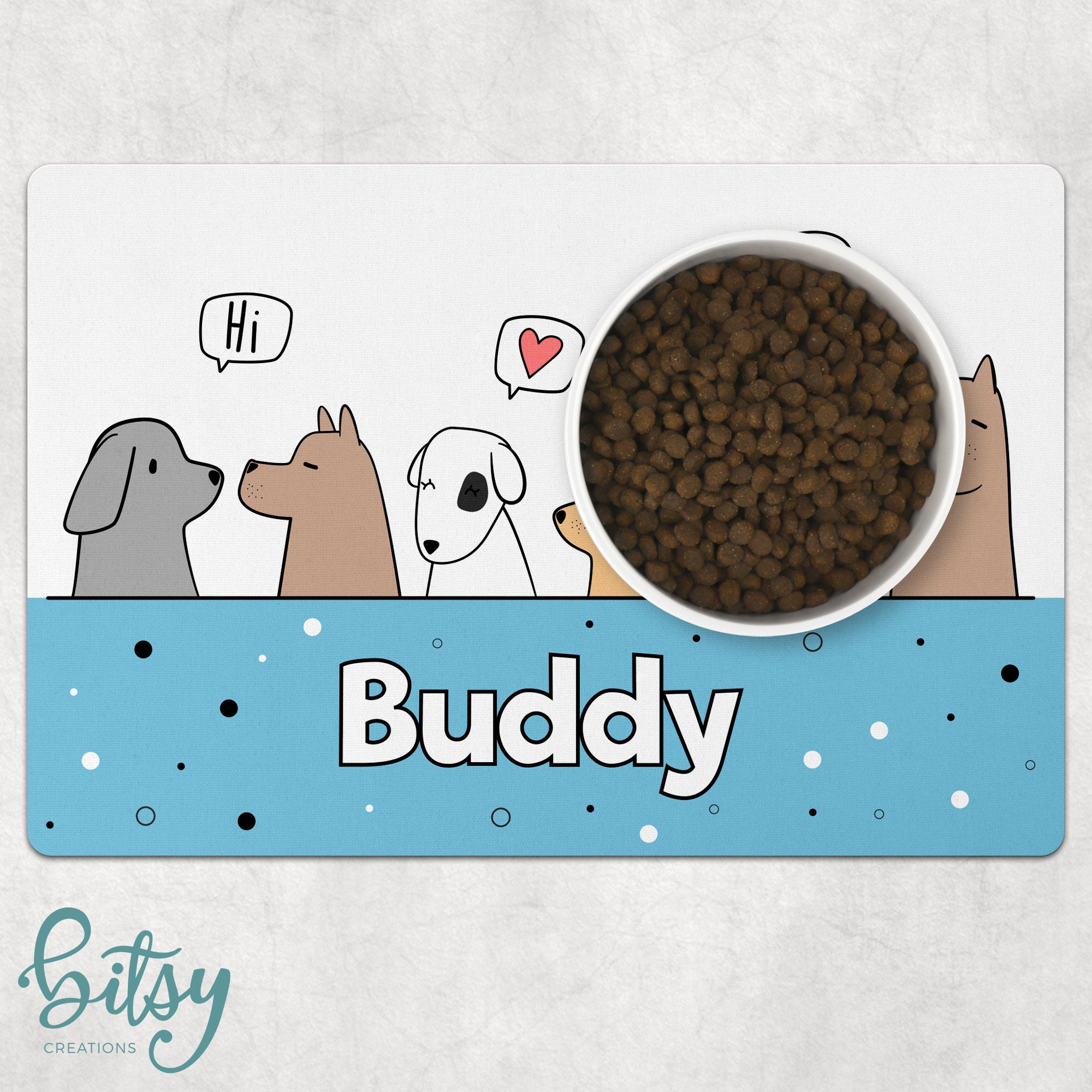 Dog Food Mat Cute Cartoon Dogs Personalized With Dog's | Etsy