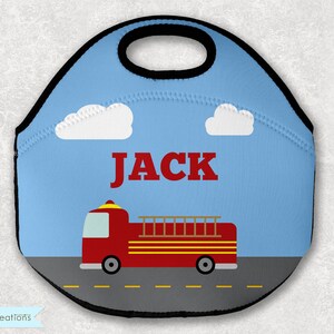 Firetruck Lunch Tote - Personalized Lunch Bag for Kids - Washable Soft ...