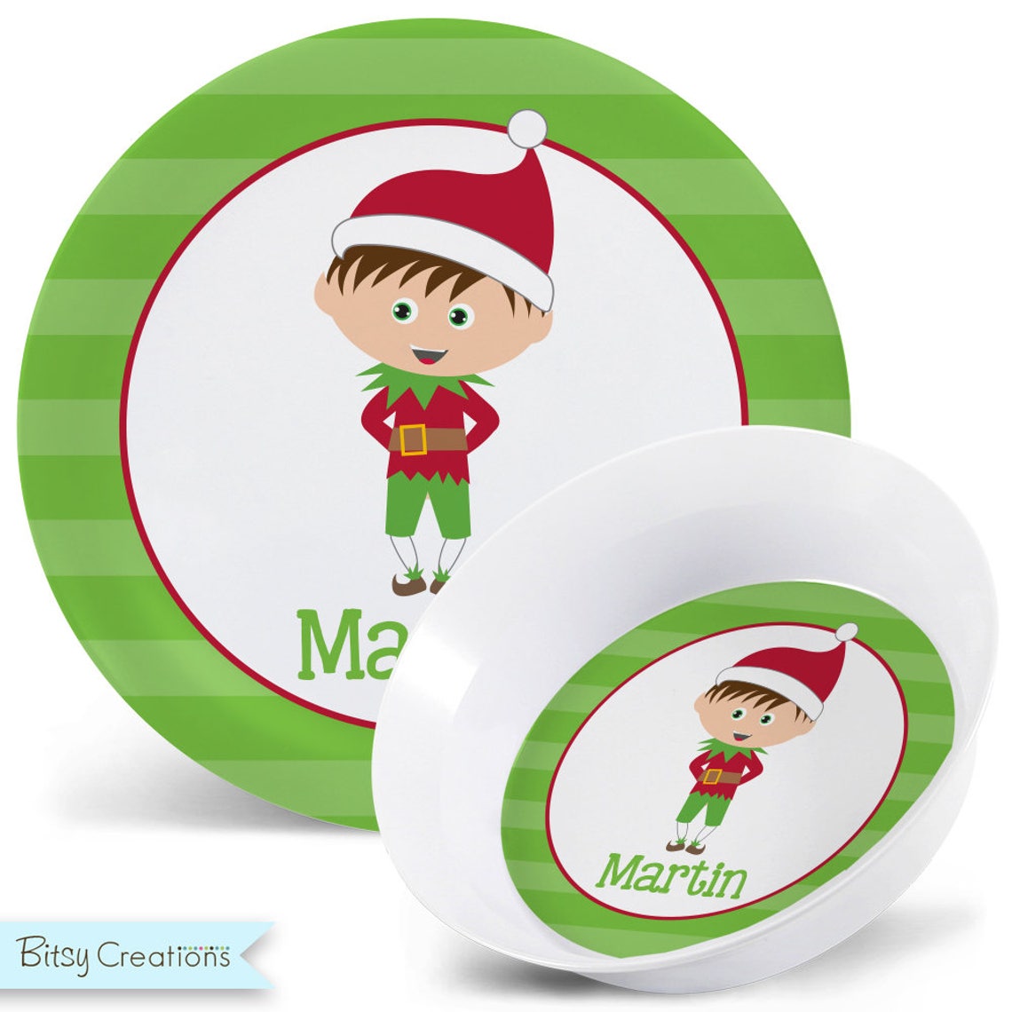 Christmas Elf Boy Plate -you Choose Hair, Skin, Eye Color - Melamine ...