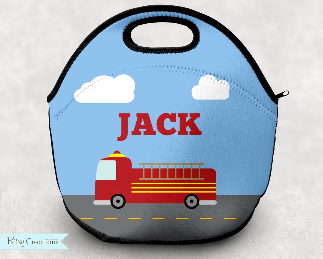 Firetruck Lunch Tote - Personalized Lunch Bag for Kids - Washable Soft ...
