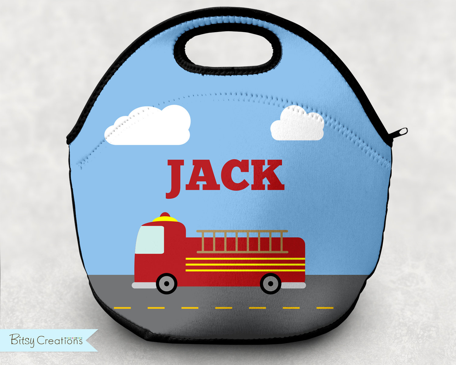 Firetruck Lunch Tote - Personalized Lunch Bag for Kids - Washable Soft ...
