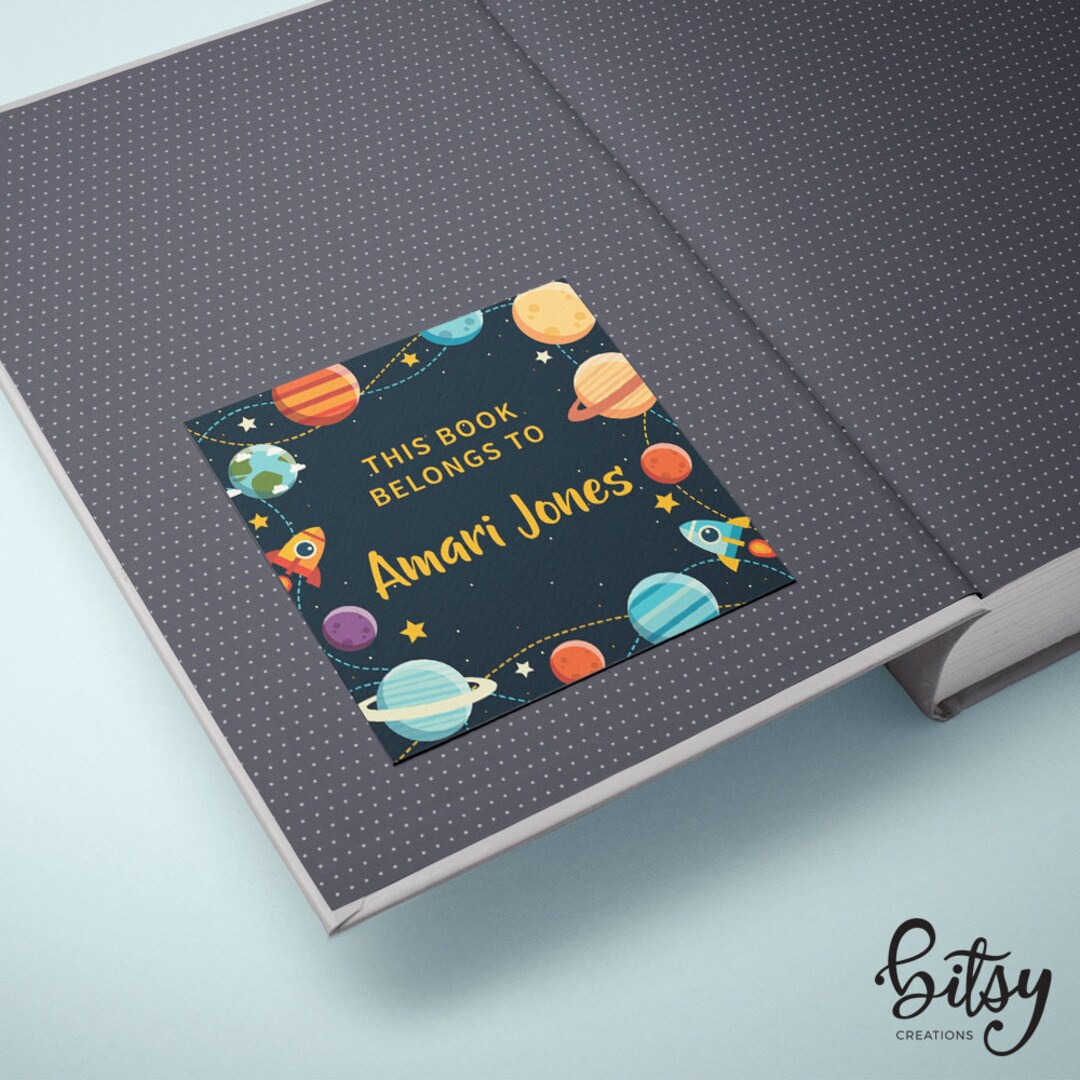 Personalized Space Bookplate Stickers - 20 Square Stickers - Book ...