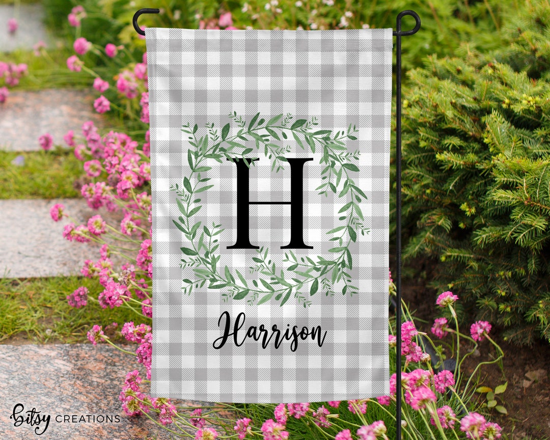 Monogrammed Garden Flag - Wreath Yard Flag - Personalized With Last Name - Custom Made 12x18 ...