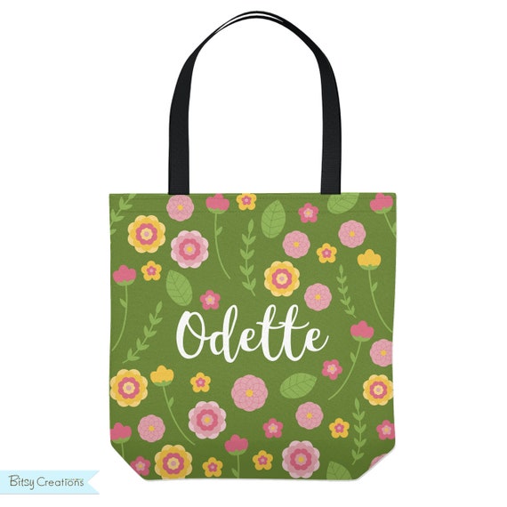 Green Flower Tote Bag Personalized Bag Floral Bag Three | Etsy