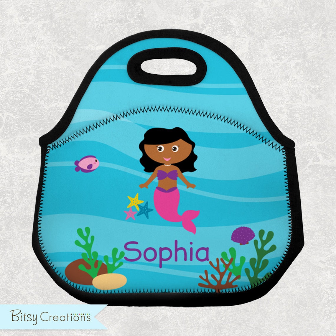 Mermaid Lunch Tote - Choose Hair, Skin, Eye Color - Personalized Lunch ...