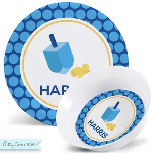 Hanukkah Melamine Bowl and Plate Set - Hanukkah Dreidel Plate Chanukah ...