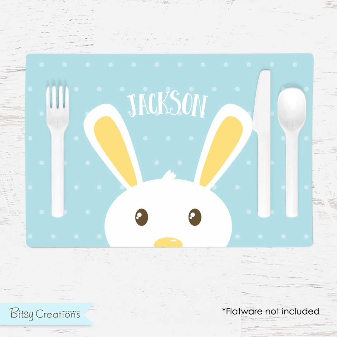 Personalized Bunny Placemat - Choose Pink, Blue, or Yellow Easter Bunny ...