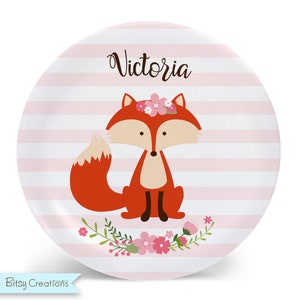 Fox With Flowers Plate - Personalized Melamine Bowl or Plate With Child ...