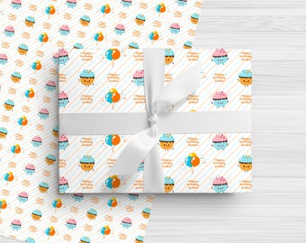 Happy Happy Birthday Personalized Wrapping Paper, Custom Wrapping Paper ...
