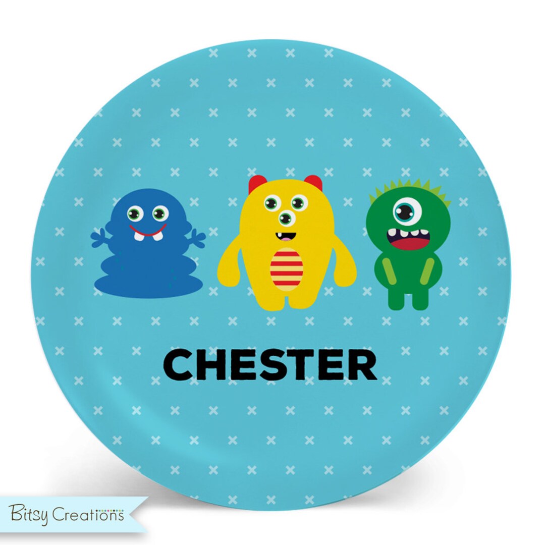 Cute Monsters Plate - Melamine Bowl or Plate Personalized With Child's ...