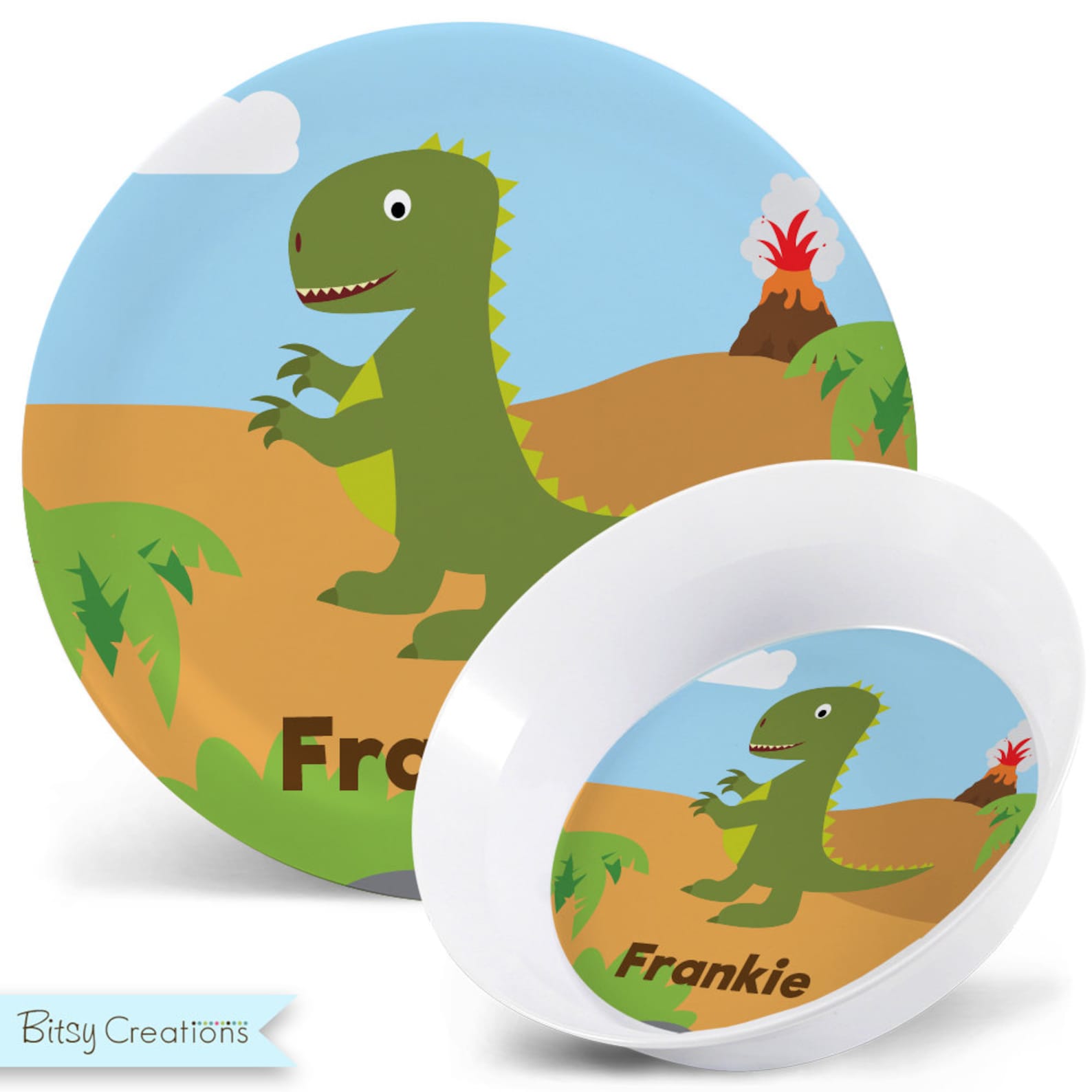 Personalized Dinosaur Plate Child's Plate or Bowl | Etsy