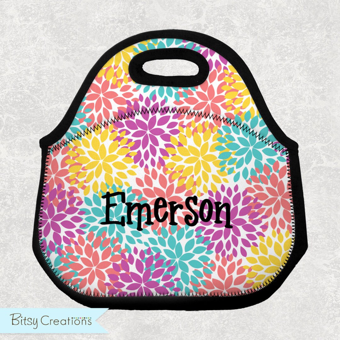 Colorful Flowers Lunch Tote - Personalized Lunch Bag for Kids, Teens ...