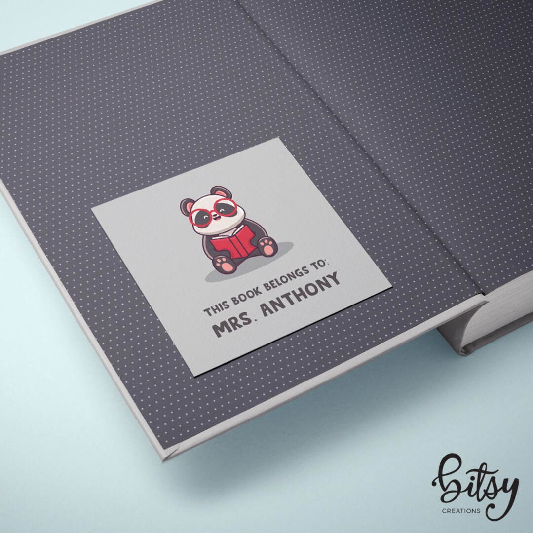 Personalized Panda Bookplate Stickers - 20 Square Stickers - Book ...