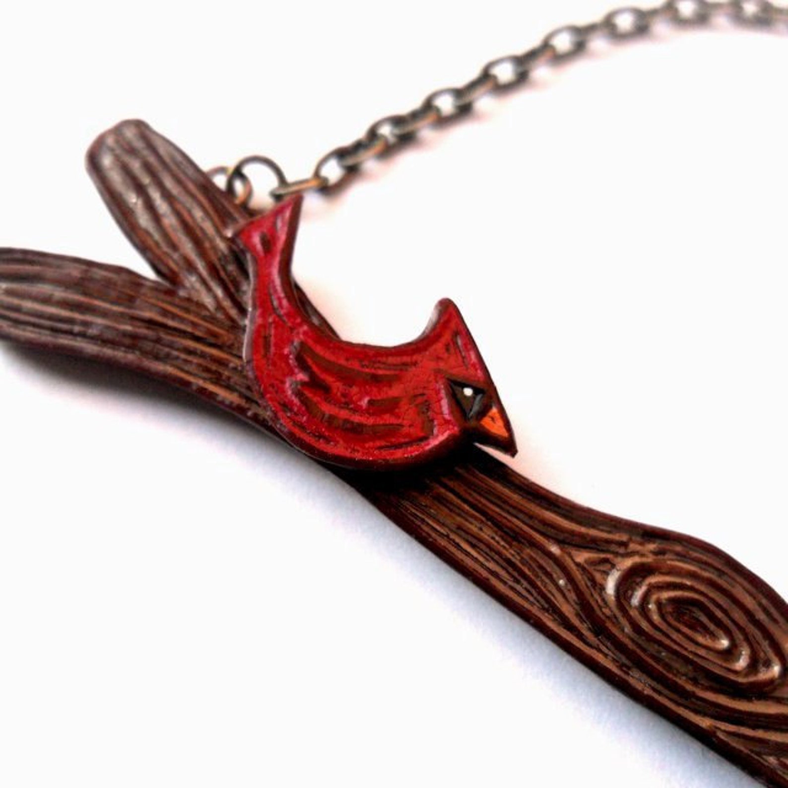 Tree Branch With Red Cardinal Bird Necklace Out on A Limb - Etsy