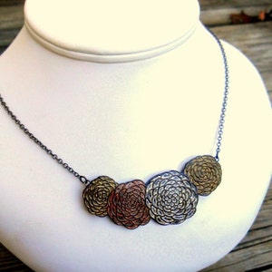 Metallic Copper, Silver and Copper Chrysanthemum Necklace, Flower ...