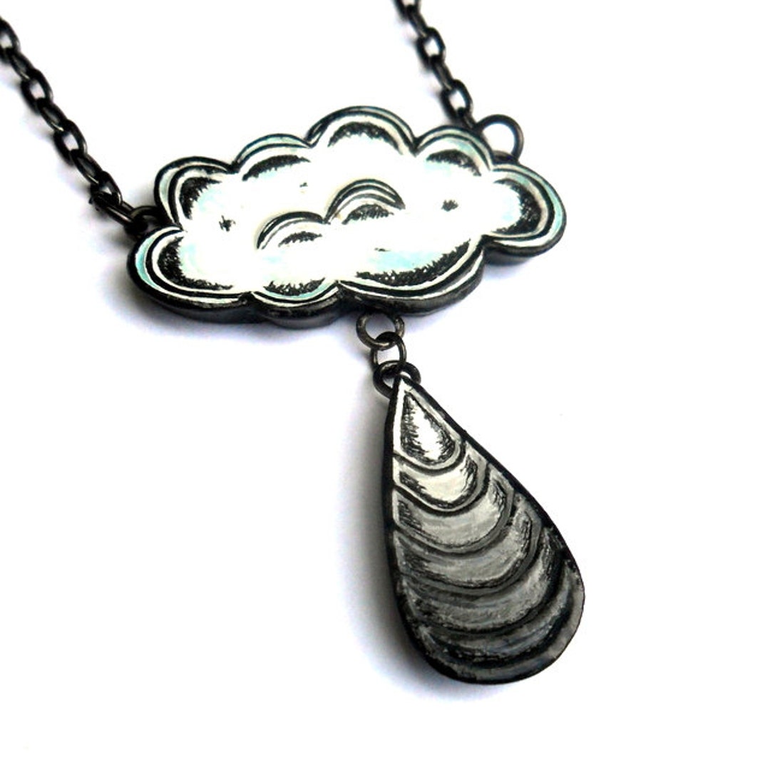 White Rain Cloud Necklace, Gray Ombre Raindrop Pendant, Cloud Jewelry ...