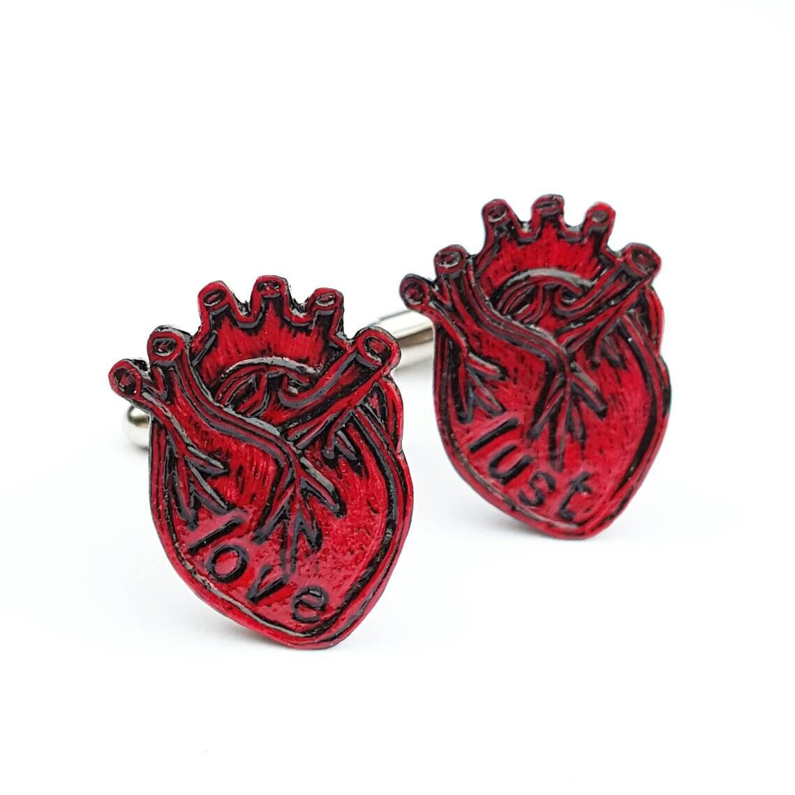 Red Anatomical Heart Cufflinks Groom Gift Valentine's - Etsy