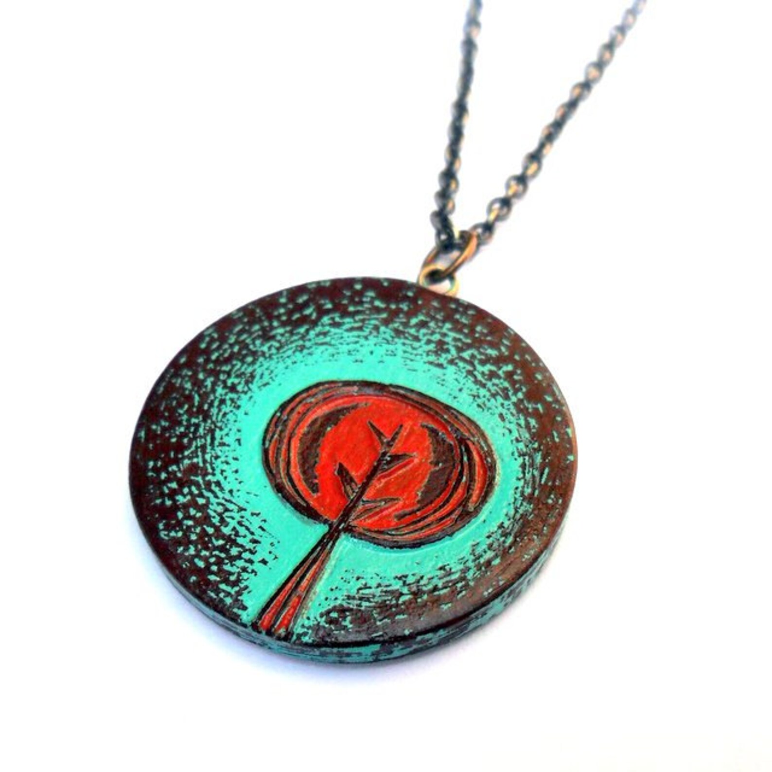 Rustic Turquoise and Rust Red Tree Necklace Retro Tree - Etsy