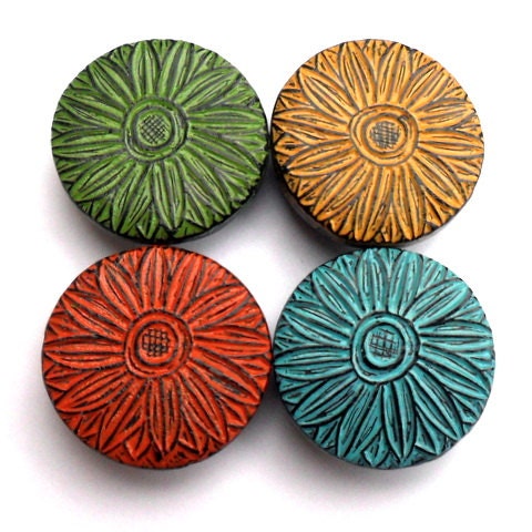 Orange Mustard Yellow Green and Blue Daisy Crazy Magnet Set - Etsy