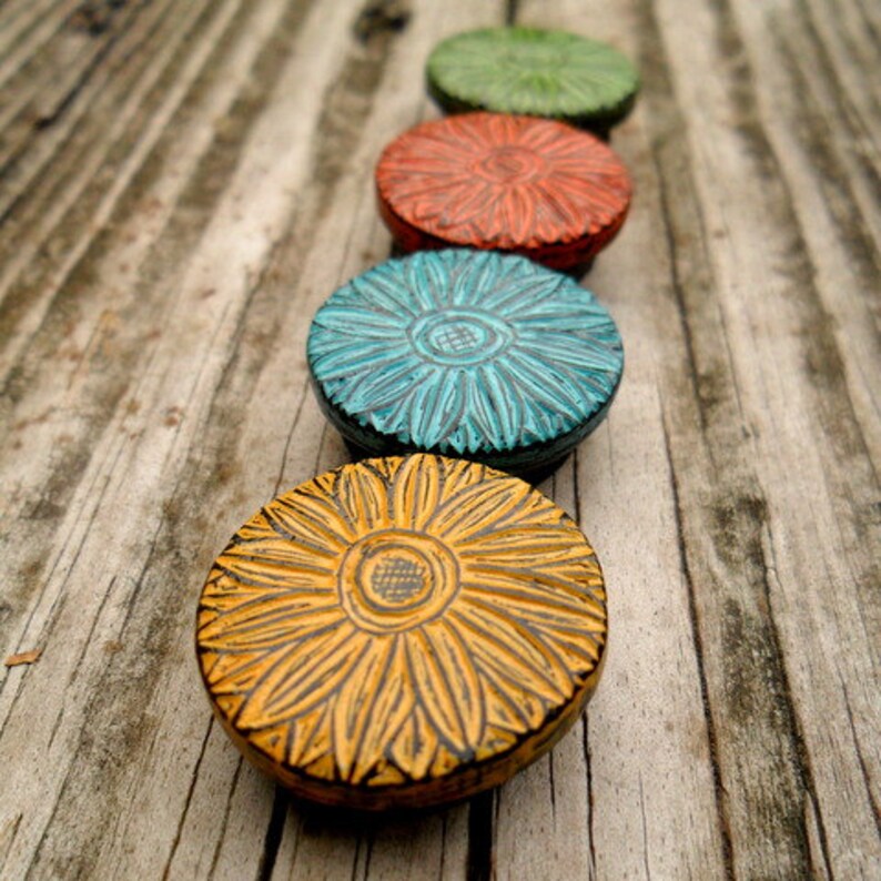 Orange Mustard Yellow Green and Blue Daisy Crazy Magnet Set | Etsy